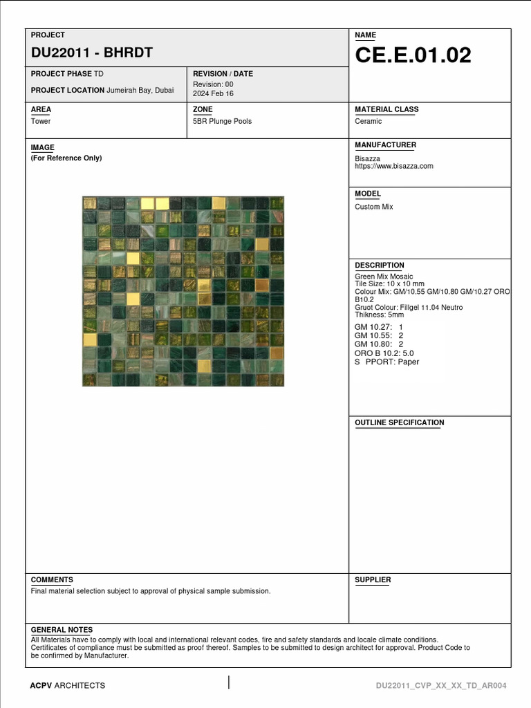 Jumeirah Bay Project Material Specs | PDF