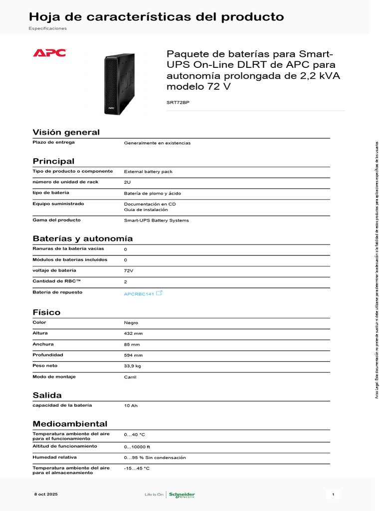 Batería Externa APC SRT72BP 72V 2U | PDF | Residuos | Entorno natural