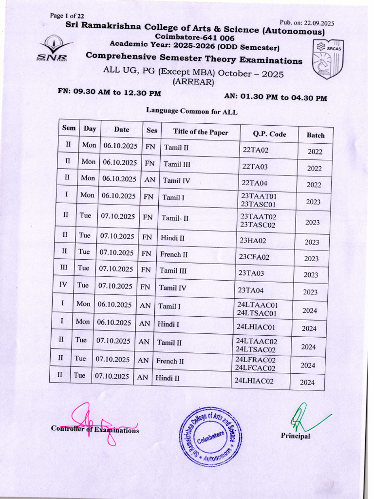 Arrear CE Time Table - Oct 2025 | PDF | Science | Methodology