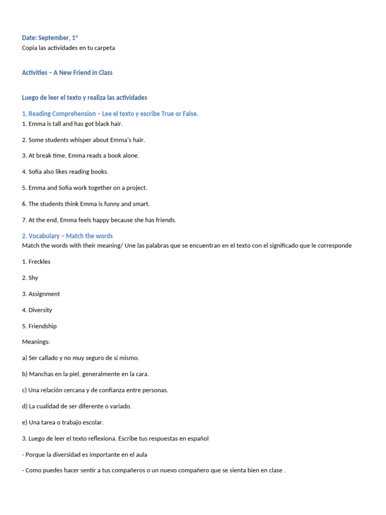 Actividades de Comprensión Lectora y Vocabulario | PDF