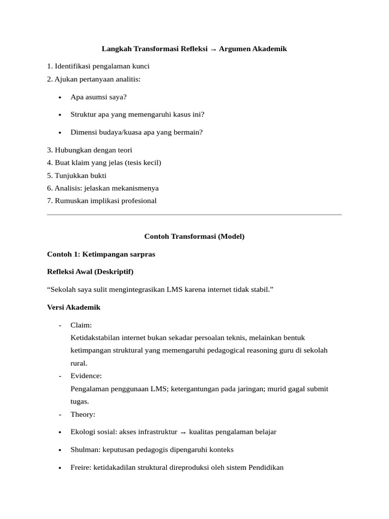 Transformasi Refleksi ke Argumen Akademik | PDF