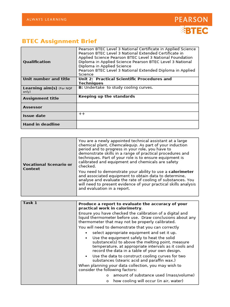 Unit 2 Authorised Assignment Brief For Learning Aim B Practical ...