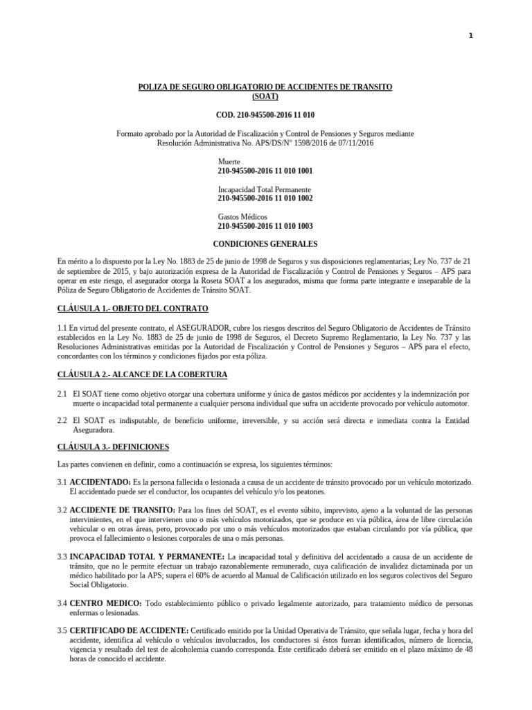 Condiciones Generales - SOAT | PDF | Seguro de vehículo | Póliza de seguros