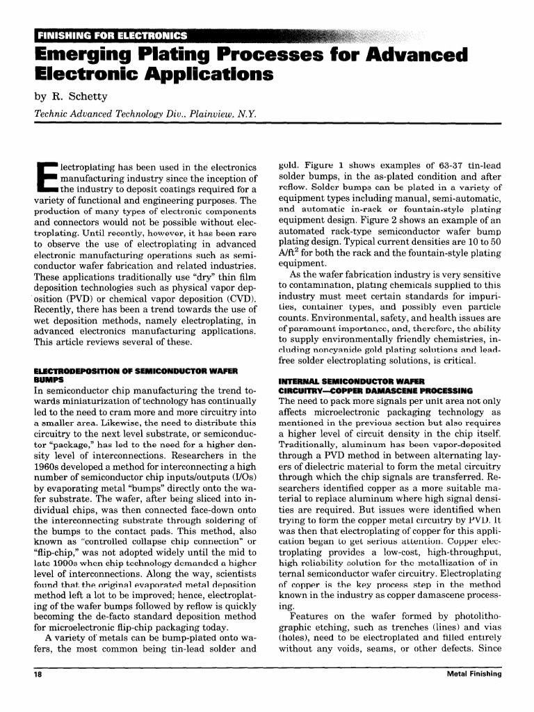 Advanced Electroplating in Electronics | PDF