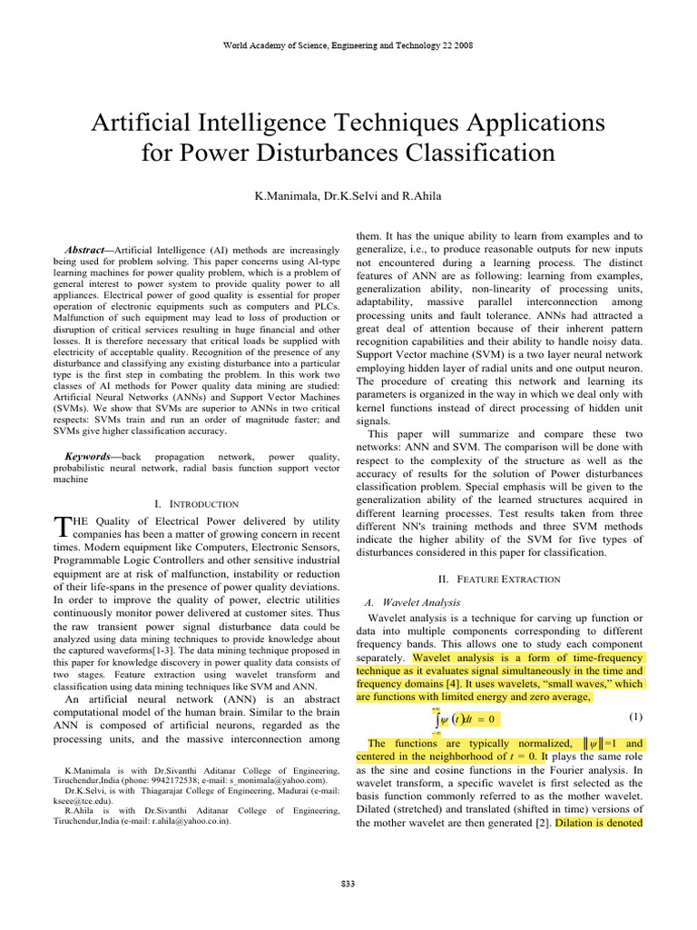 AI Techniques for Power Quality Classification | PDF | Wavelet ...