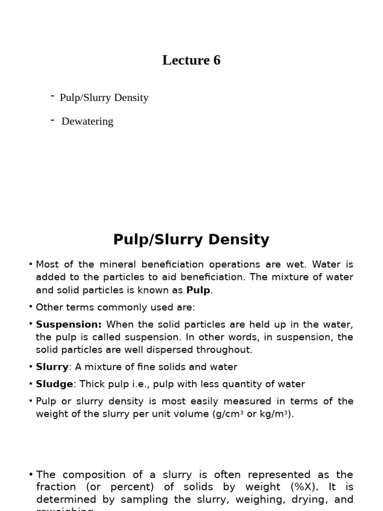 Pulp Density and Dewatering Techniques | PDF | Filtration | Density