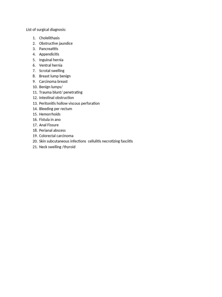 List of Surgical Diagnosis | PDF