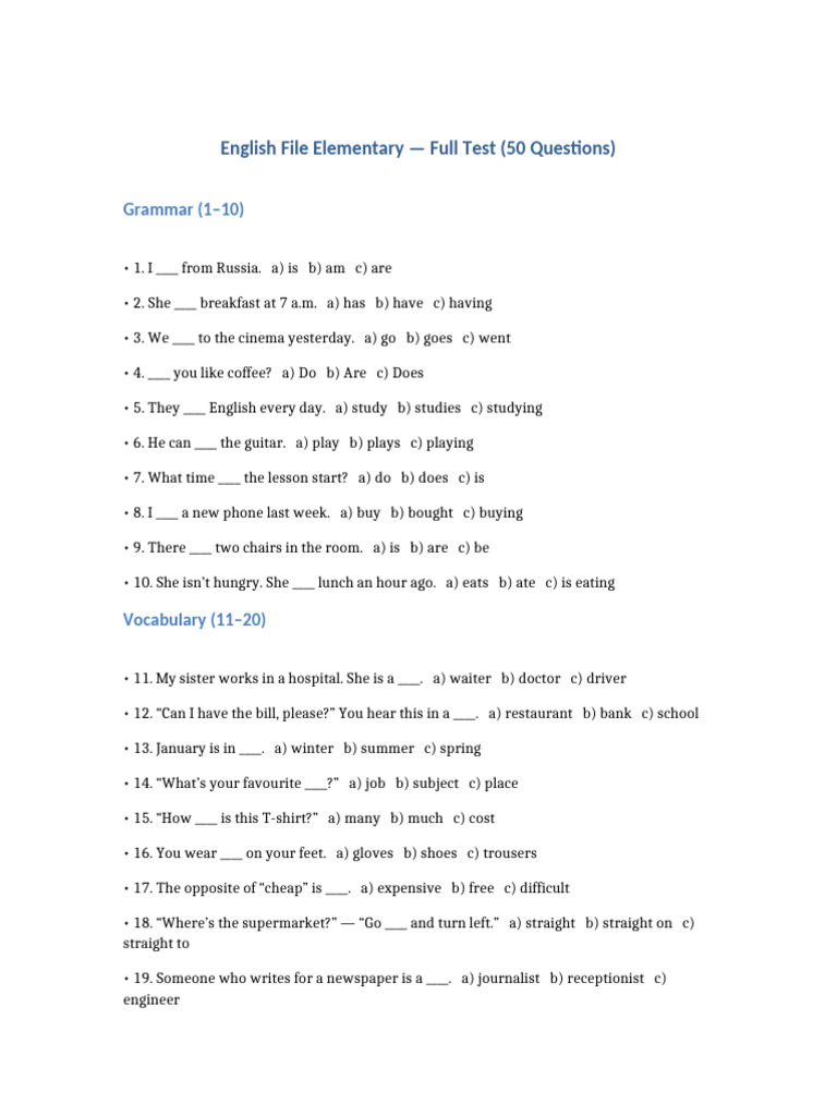 English File Elementary Test Styled | PDF | Chess | Chess Theory