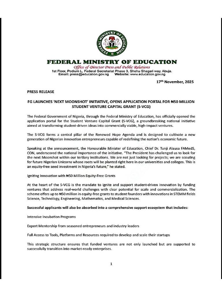Fg Student Venture Grant | PDF