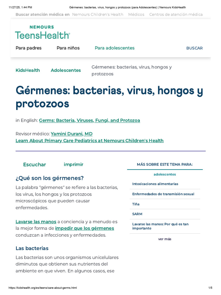 Gérmenes - Bacterias, Virus, Hongos y Protozoos (Para Adolescentes ...