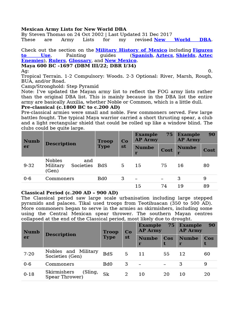 Mexican Army Lists For New World DBA | PDF | Culture Of The Americas ...