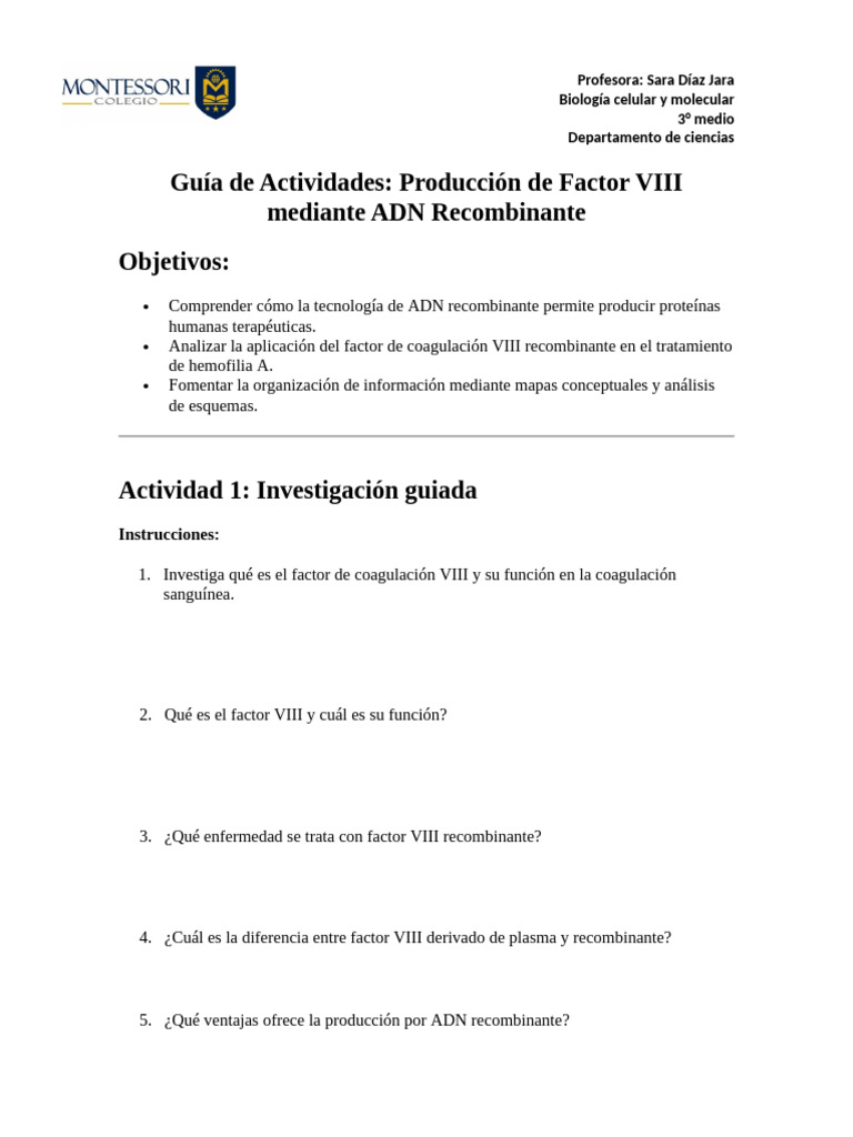 Producción de Factor VIII por ADN Recombinante | PDF | ADN recombinante ...