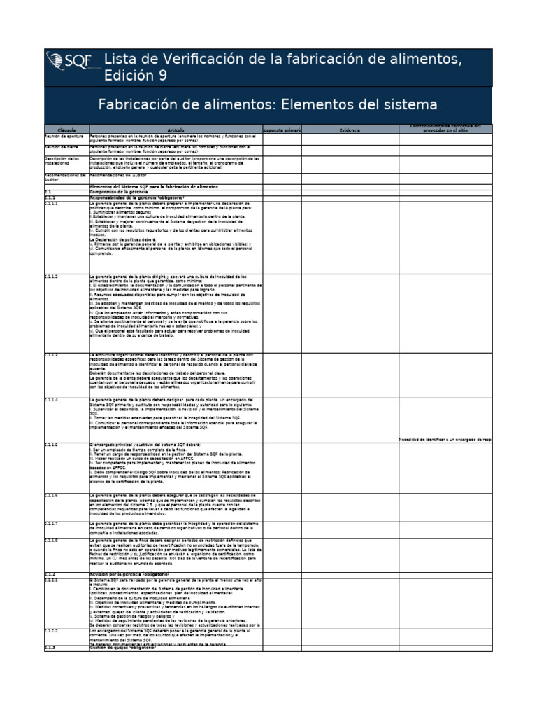 Food Manufacturing Checklist Edition 9 Final Spanish | PDF | Seguridad ...