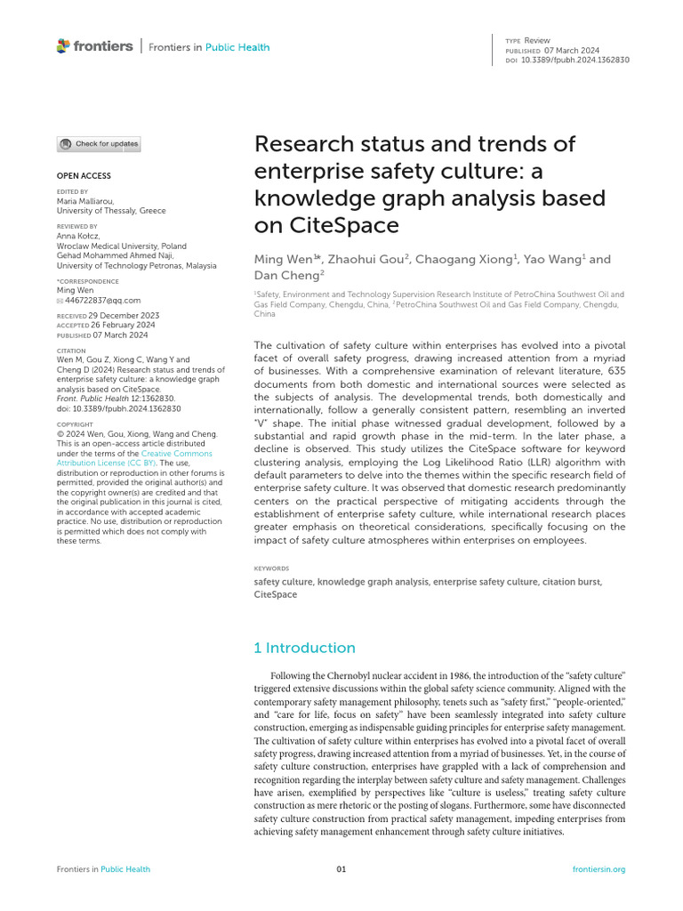 Research Status and Trends of Enterprise Safety Culture. | PDF | Safety ...