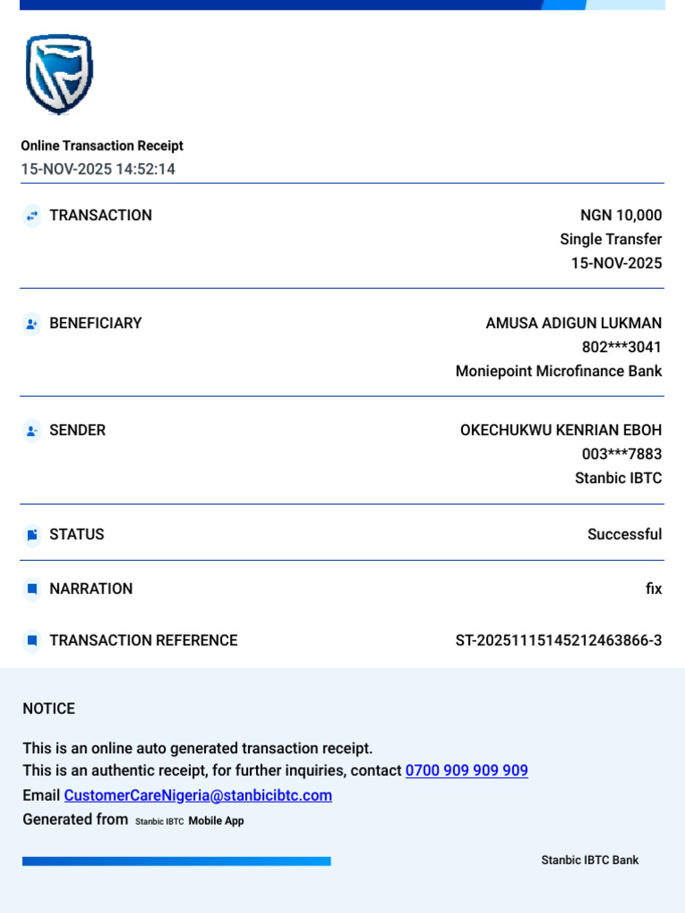 Receipt For Transfer To Amusa Adigun Lukman 15 Nov 2025 145214 | PDF