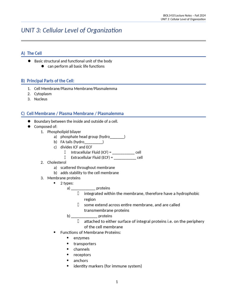3 - Unit 3 - Cellular Level of Organization (2024) 3 | PDF | Cell ...