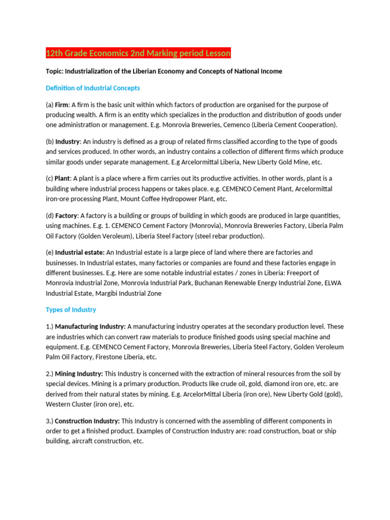12th Grade Econ-WPS Office | PDF | Liberia | Mining