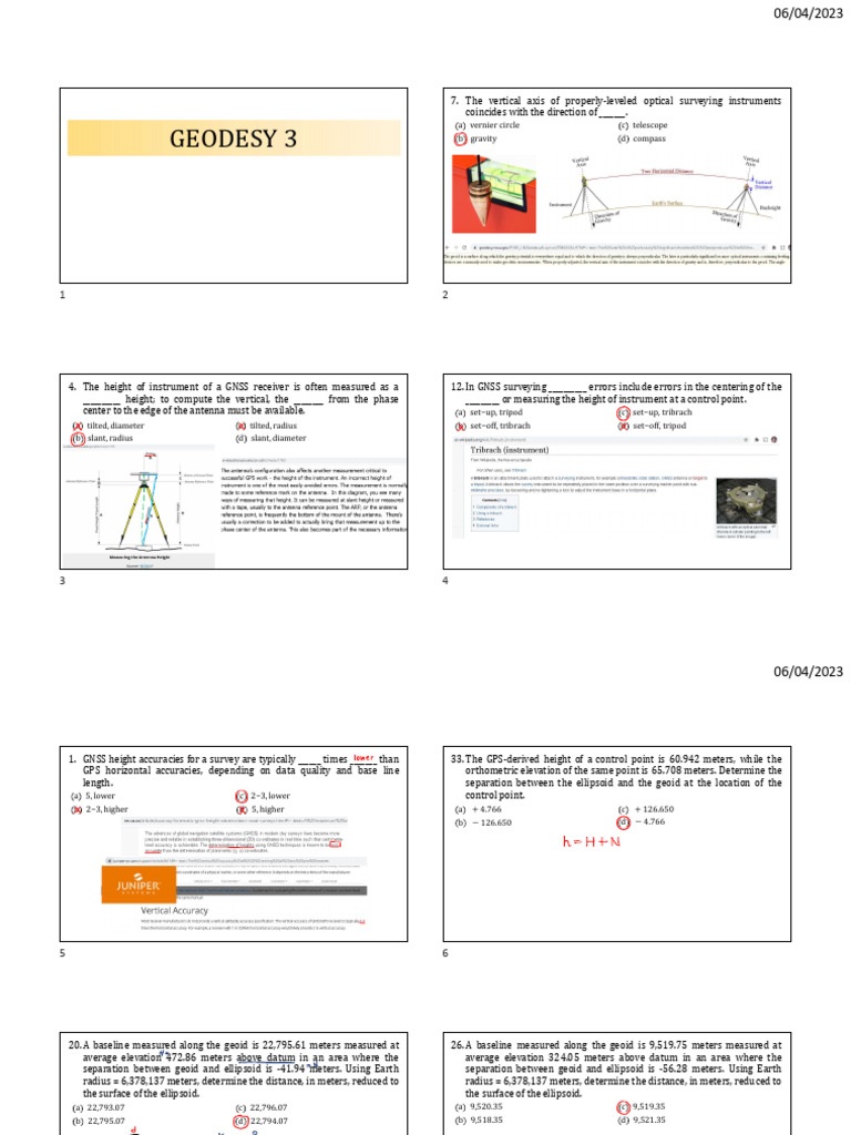 Geodesy Surveying Instrumentation Quiz | PDF | Latitude | Geodesy