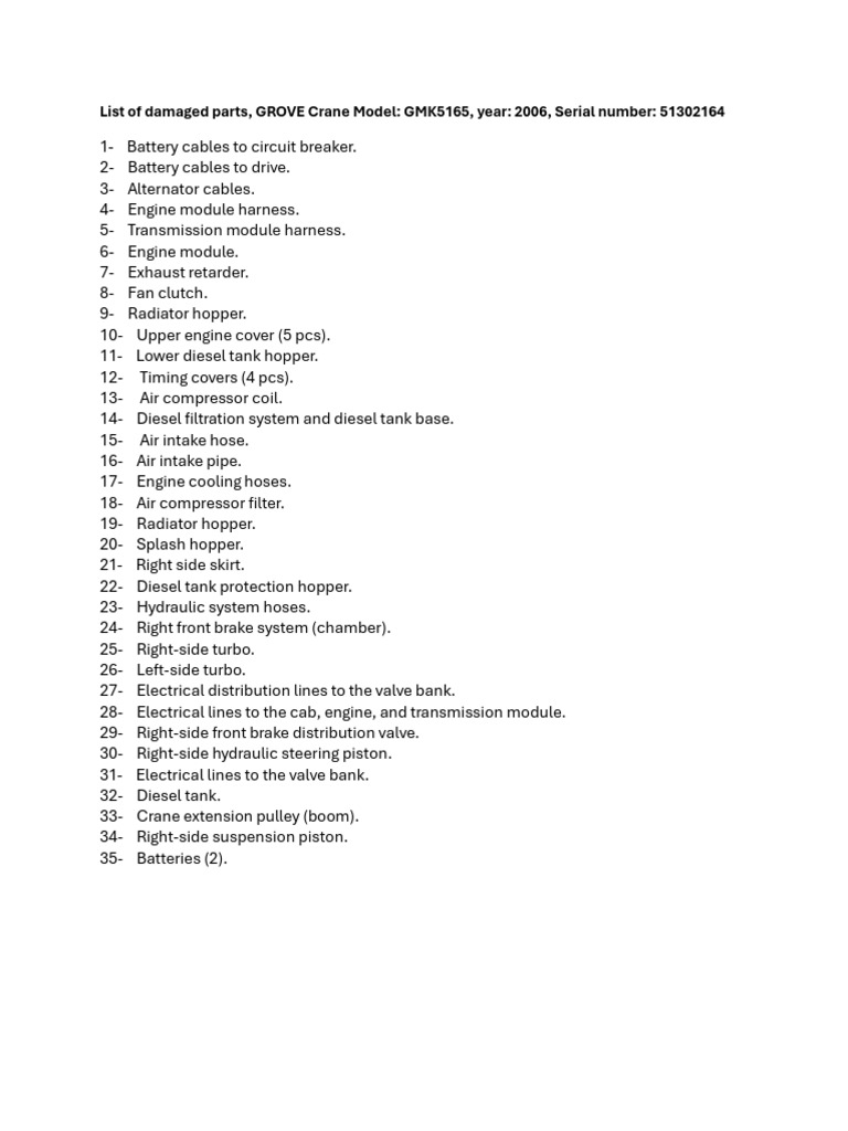 List of Damaged Parts | PDF