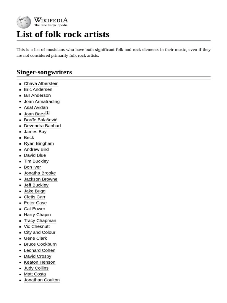 Folk Rock Artists List | PDF | Musicians | Sound Recording