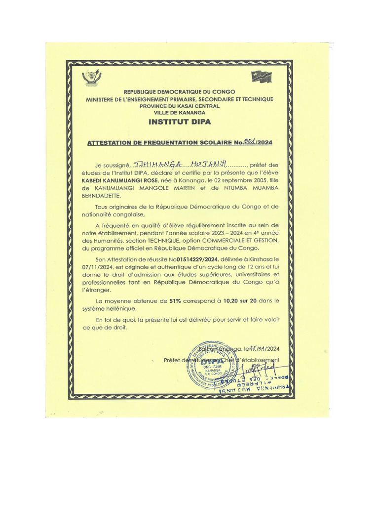 Attestation de Frequentation Rose | PDF