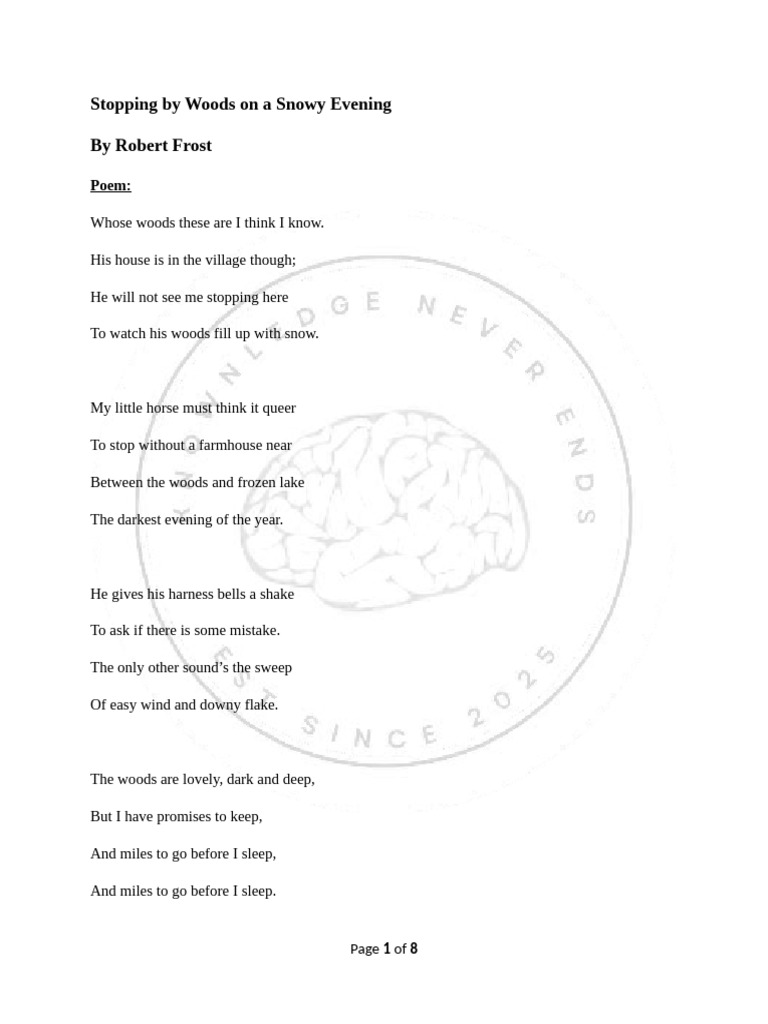 Stopping by Woods On A Snowy Evening | PDF | Poetry