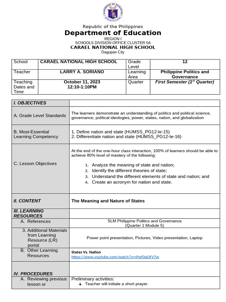 DLP For Classroom Observation | PDF | Teachers | Learning