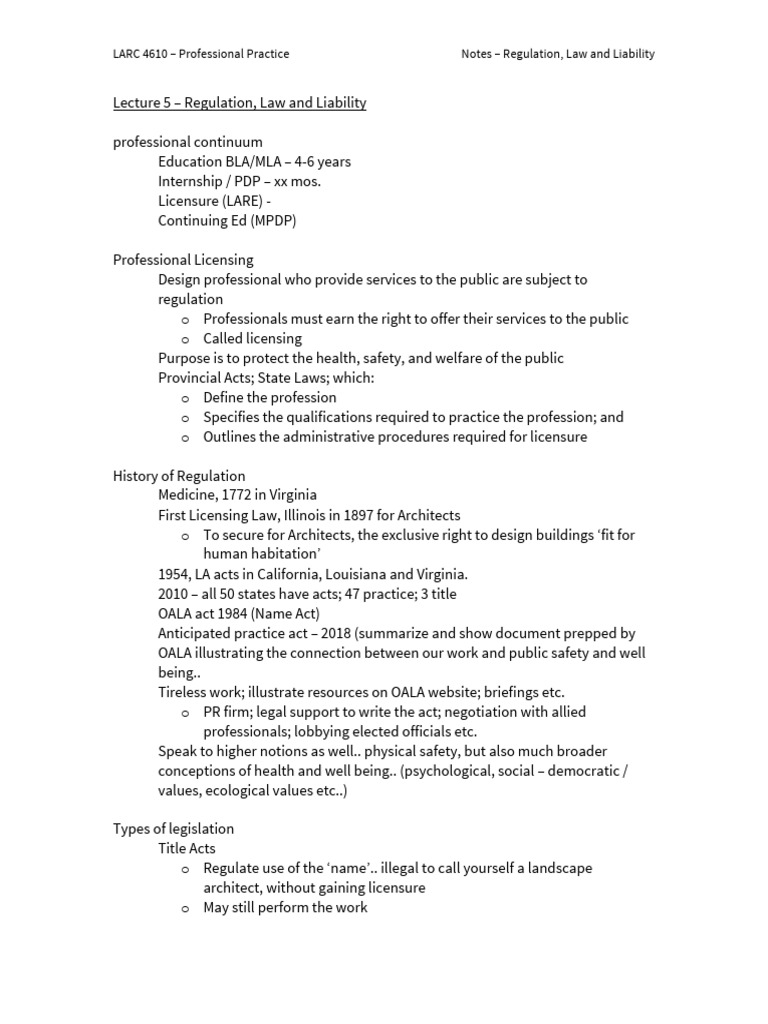 Reg Law Liability Notes | PDF | Tort | Legal Liability