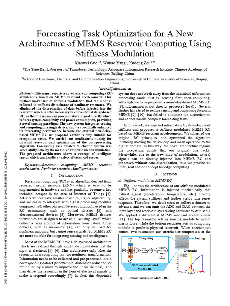 Forecasting Task Optimization For A New Architecture of MEMS Reservoir ...