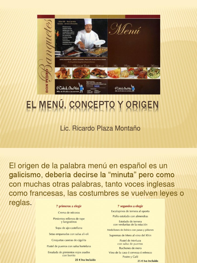 El Menú, Concepto y Origen | PDF | Menú | Cafetería