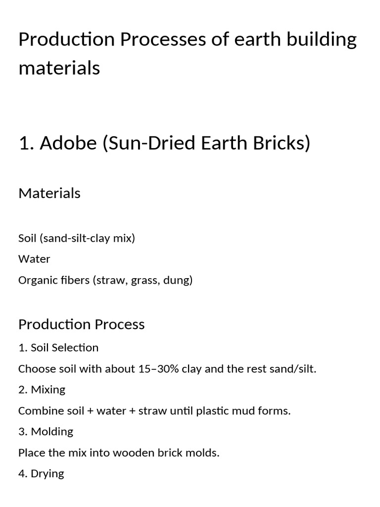 Production Process of Earth Building Materials | PDF | Natural ...