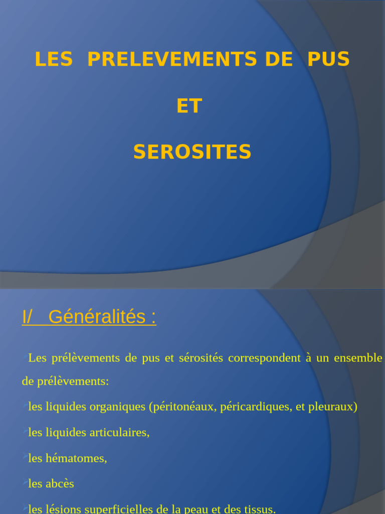 Prélèvements de pus et sérosités : Guide | PDF | Spécialités médicales ...