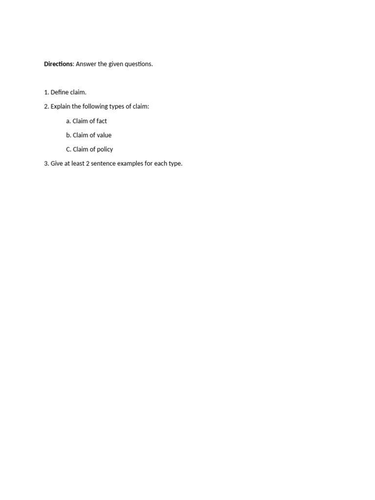 Types of Claim Worksheet | PDF
