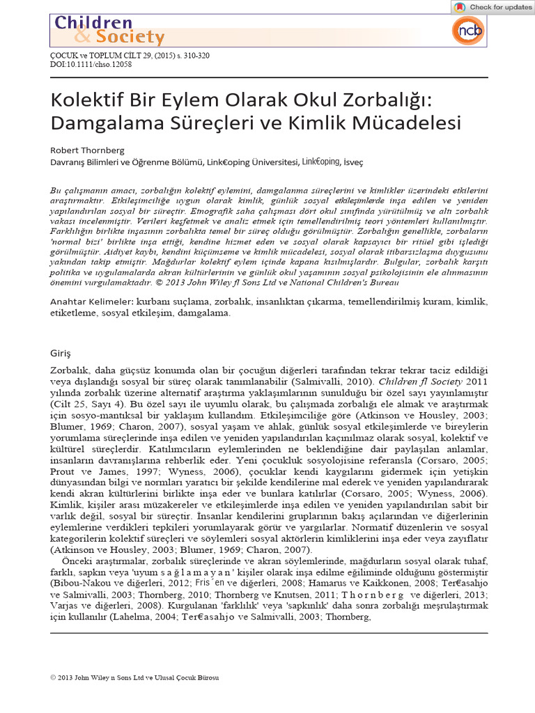 Children Society - 2013 - Thornberg - School Bullying as a Collective ...