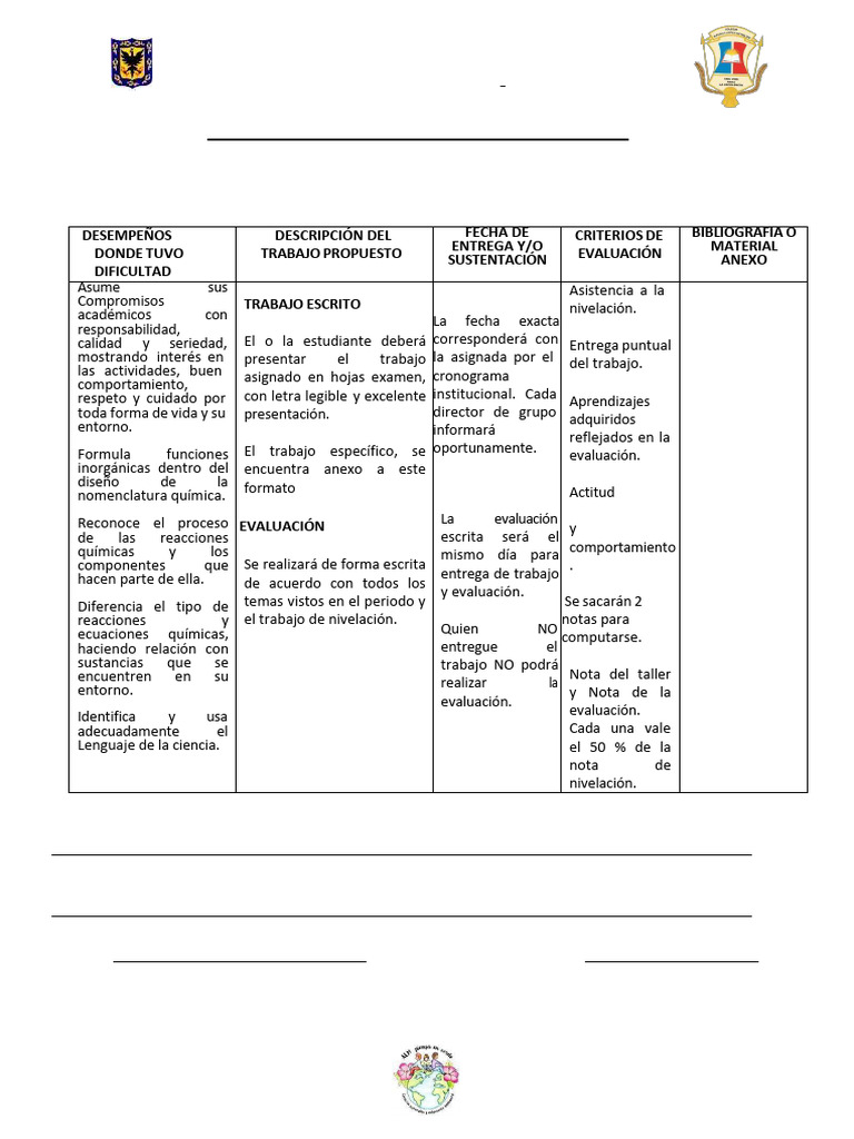 QUIMICA 1001-1002-1005 XIOMARA CRISTANCHO PLAN DE MEJORAMIENTO TERCER PERIODO 2025 | PDF