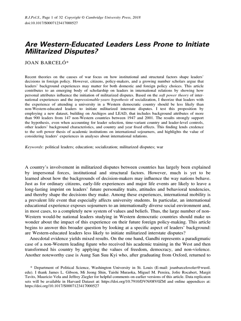 Are Western-Educated Leaders Less Prone To Initiate Militarized ...