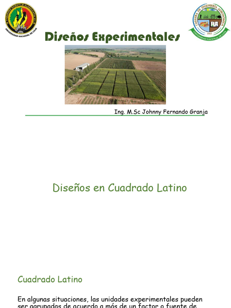 Diseños Experimentales: Cuadrado Latino y Parcelas Divididas | PDF ...