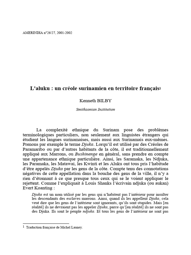 Aluku et Ndjuka : Identités et Langues | PDF | Langue française | Dialecte