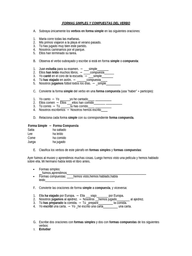 Practica Adicional Formas Simples y Compuestas Del Verbo | PDF