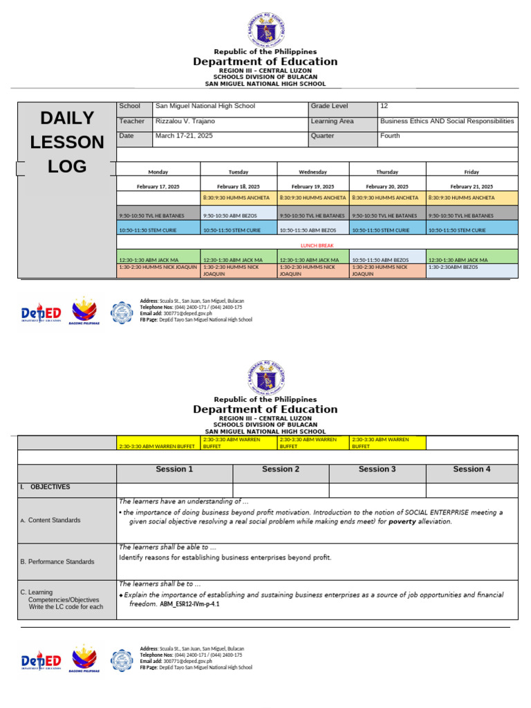 San Miguel National High School Lesson Plan | PDF | Learning