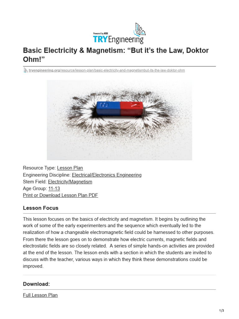 Tryengineering.org-Basic Electricity Amp Magnetism but Its the Law Doktor Ohm (2) | PDF ...