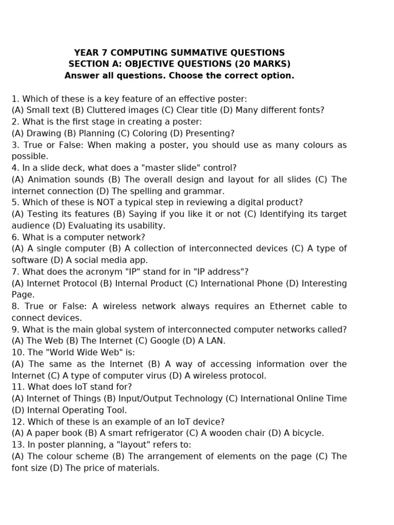 Year 7 Computing Questions & Tasks | PDF | Computer Network | Internet