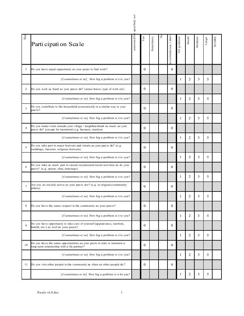 Participation Scale v.6.0 | PDF