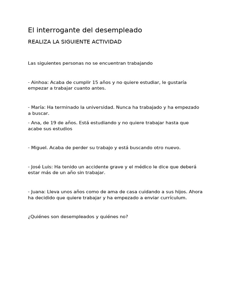 El Interrogante Del Desempleado N | PDF