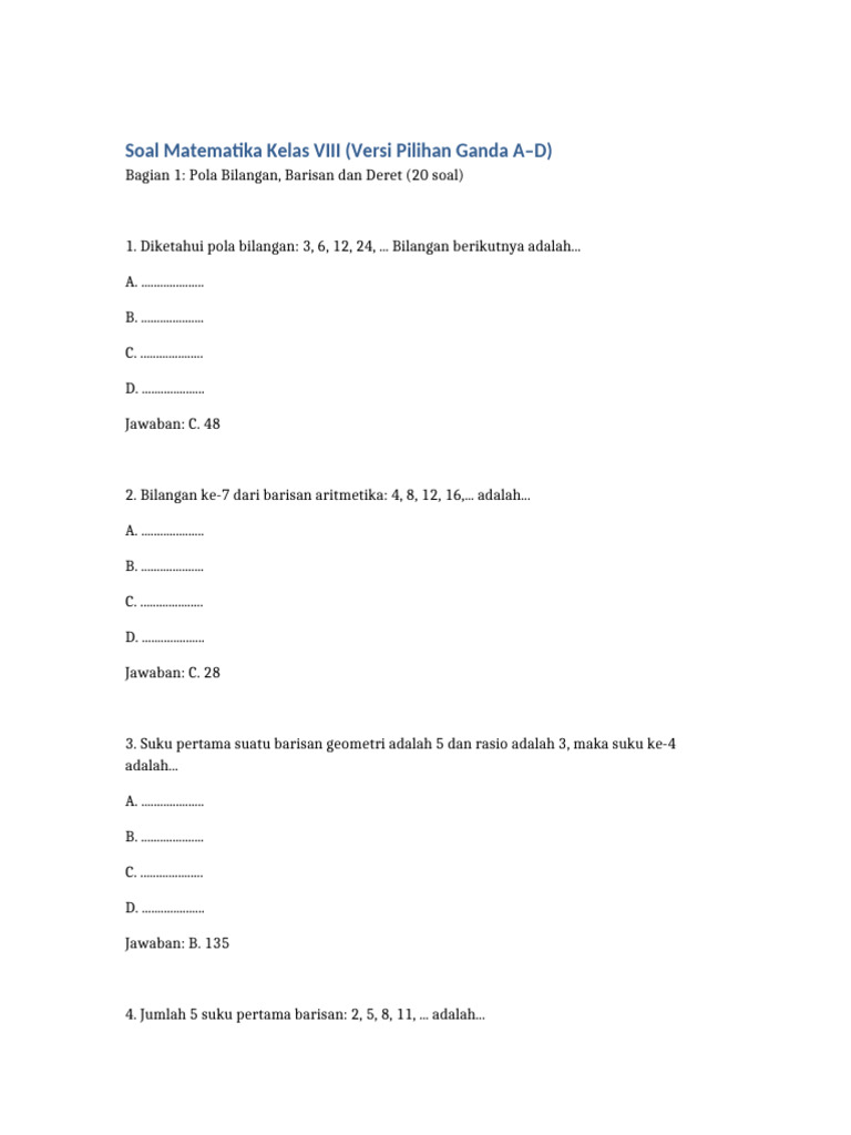 Soal Matematika Kelas VIII PG | PDF