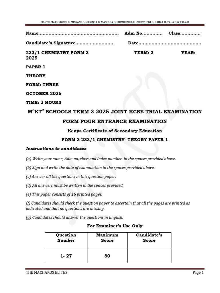Chem P1 Qns Paper Pdf Ion Chemical Elements