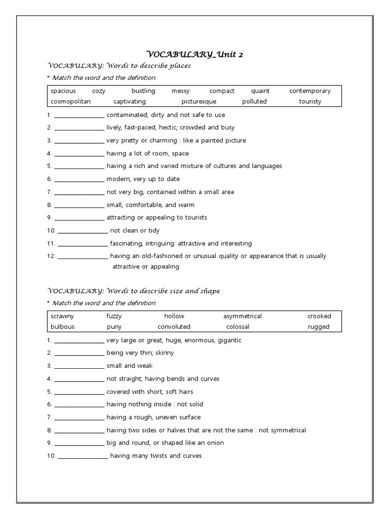 Vocabulary Unit 2 | PDF