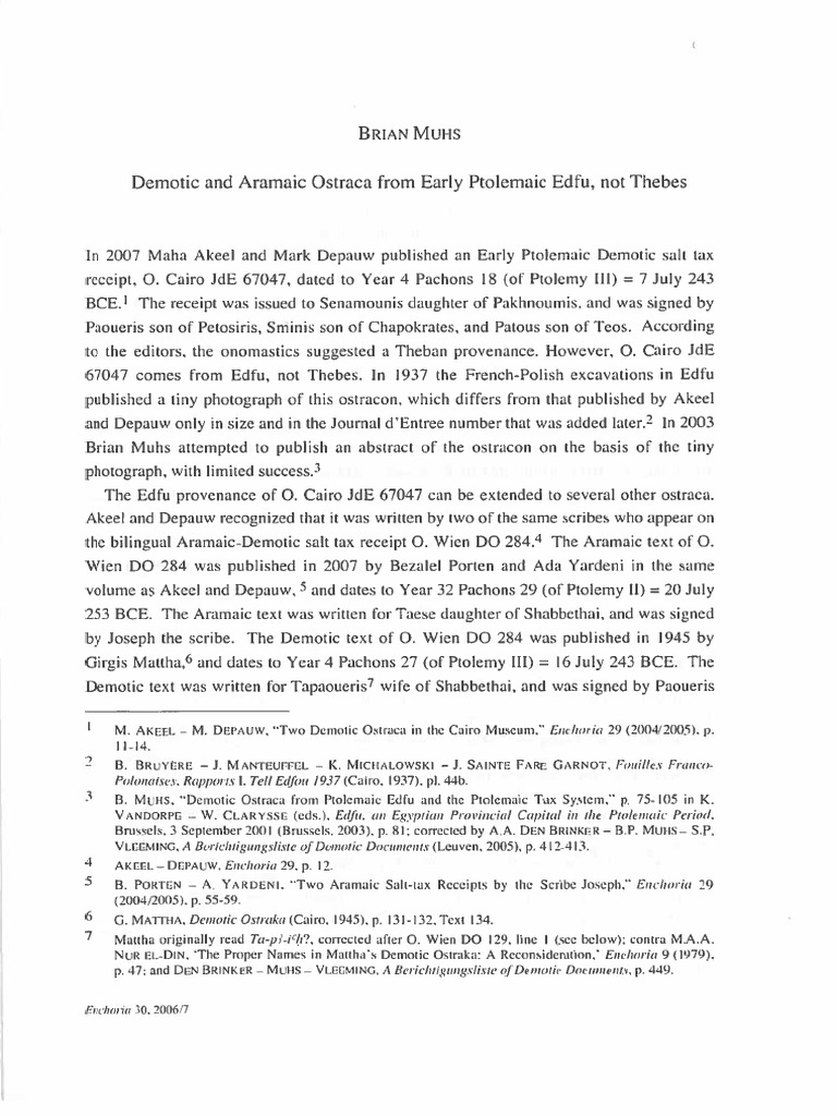 Brian Muhs - Demotic and Aramaic Ostraca From Early Ptolemaic Edfu | PDF