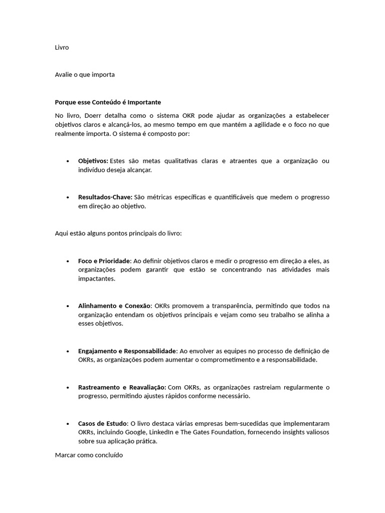 Resumo - Avalie o Que Importa | PDF