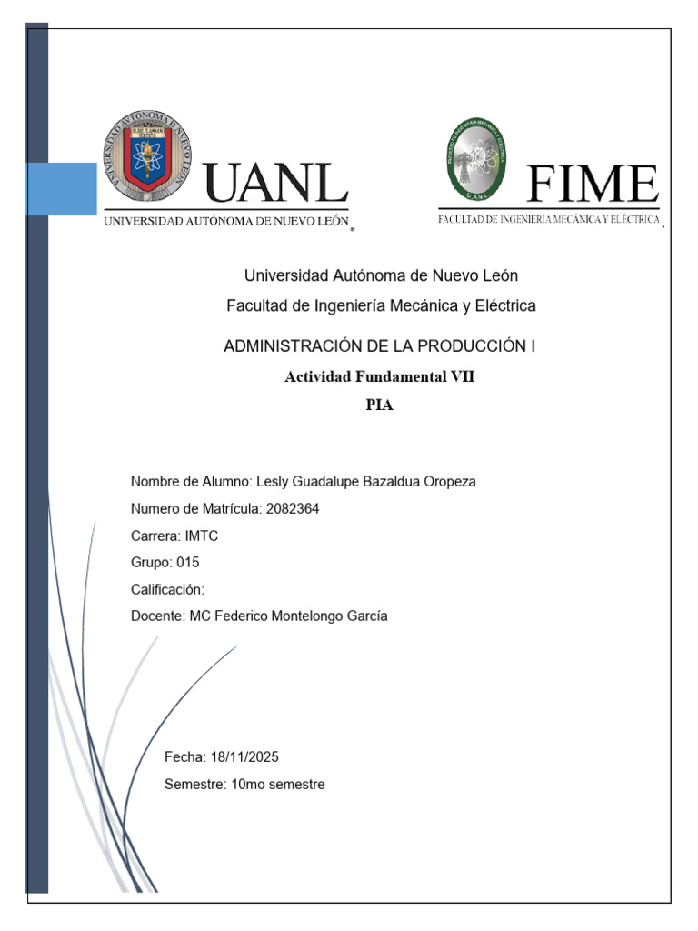 Pia Act7 - 2082364 | PDF | Lean Manufacturing | Mecanizado